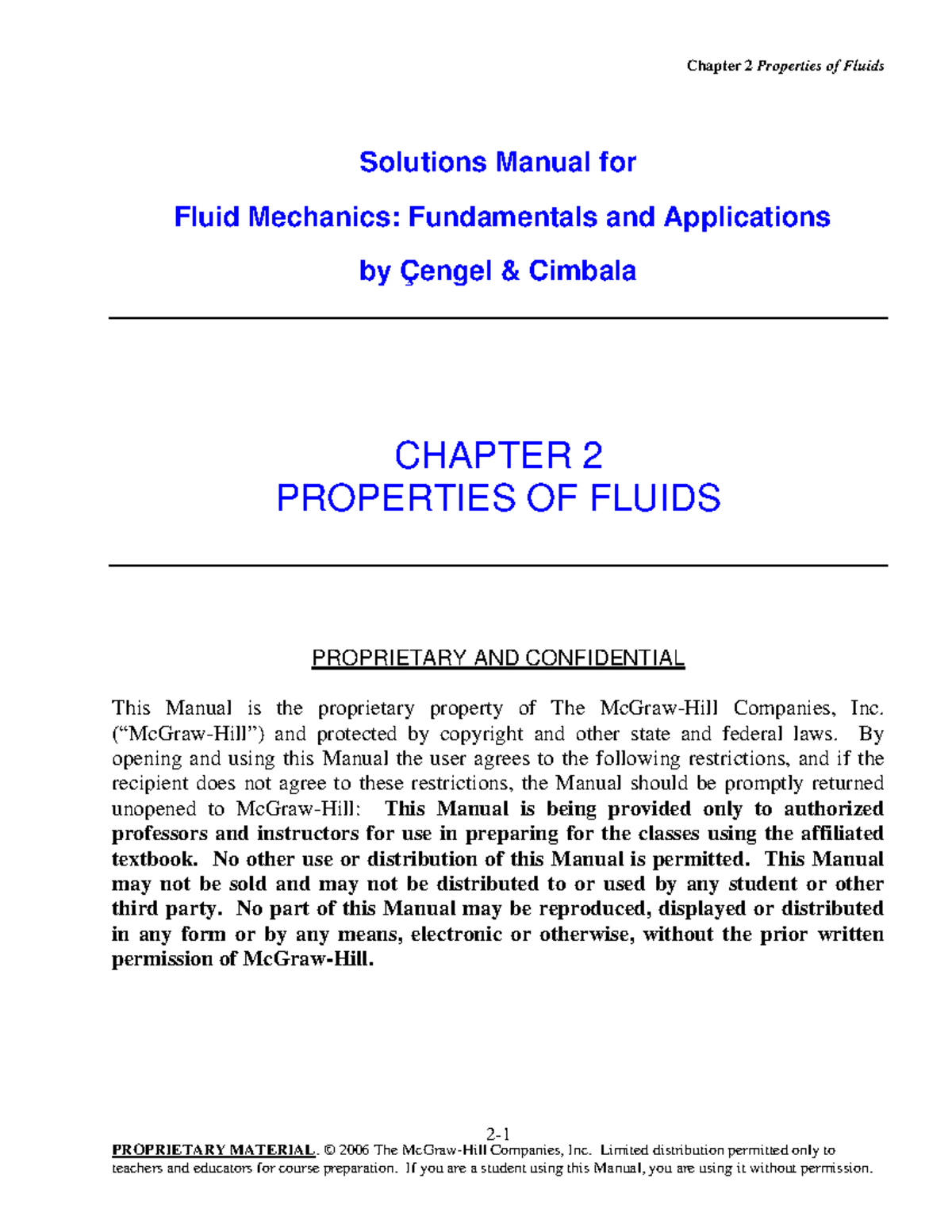 Cengel Cimbala Fluid Mechanics Chap02 Solutions Manual - Studocu