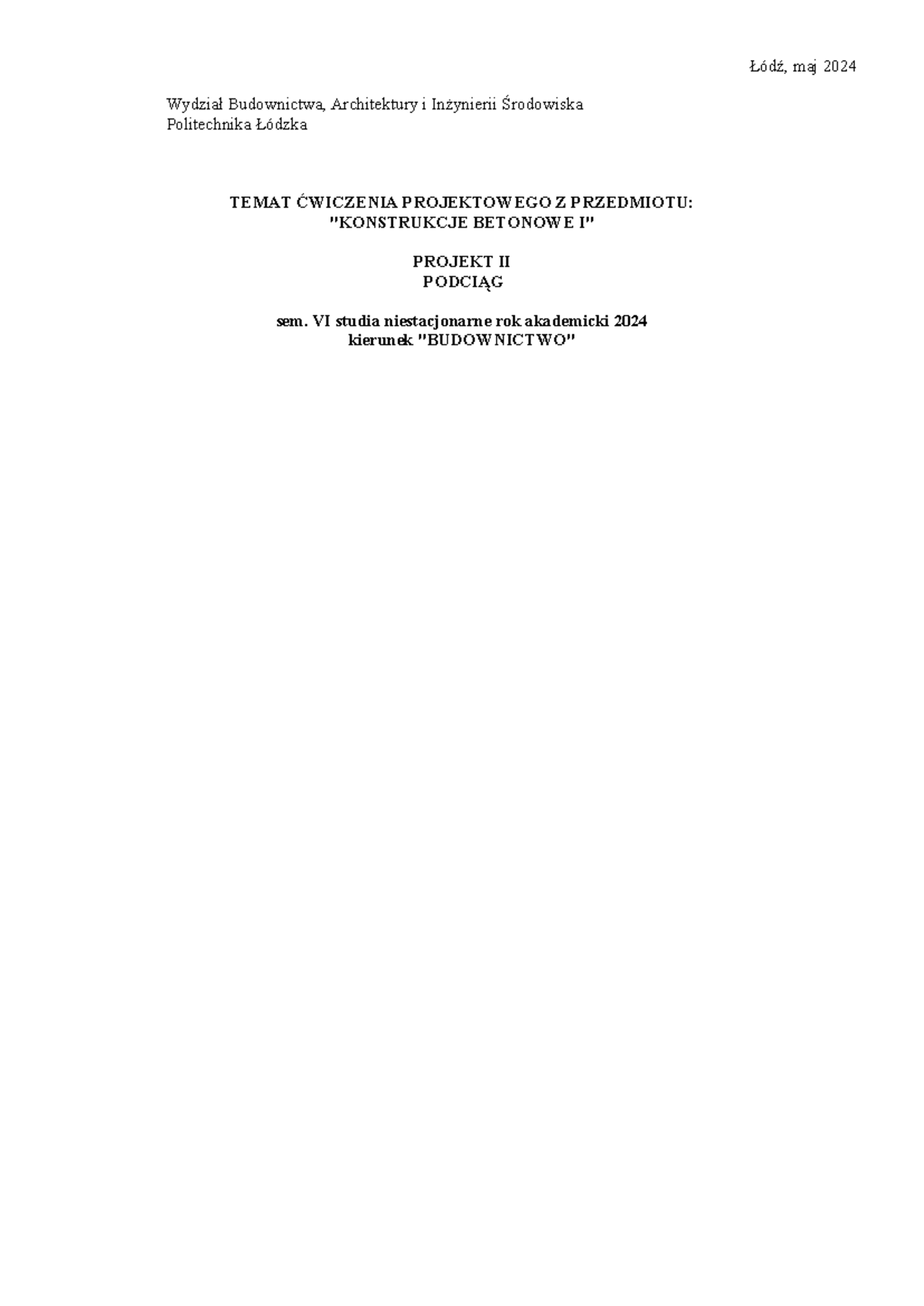 Podciąg żelbetowy - Projekt II (KBI - sem. VI - Budownictwo) - Studocu