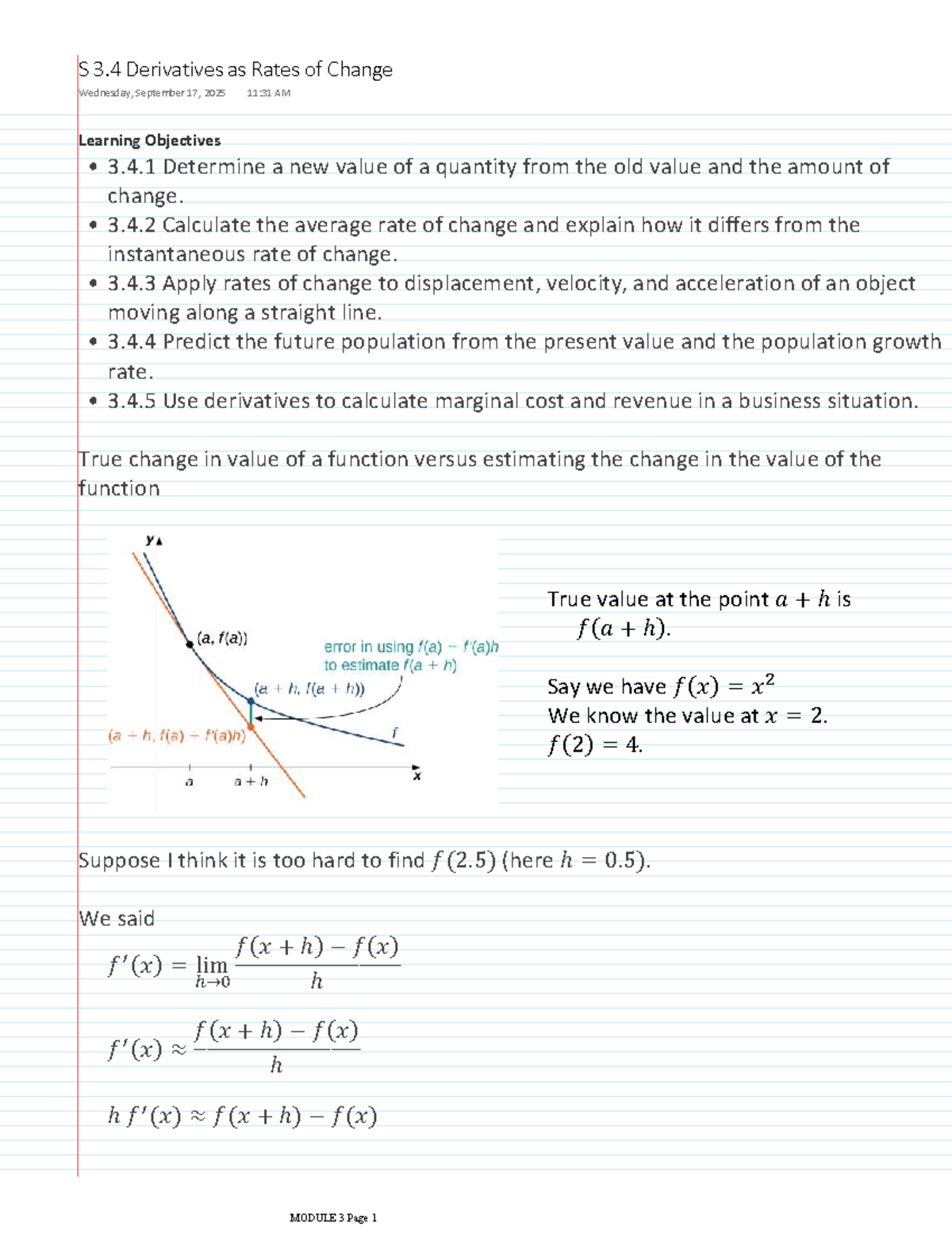 Understanding Derivatives as Rates of Change - M3 Notes - Studocu