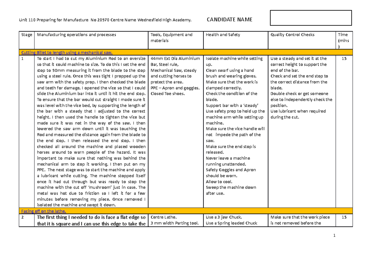 OCR Engineering Manufacture Level 1/2: Manufacturing Processes Guide ...