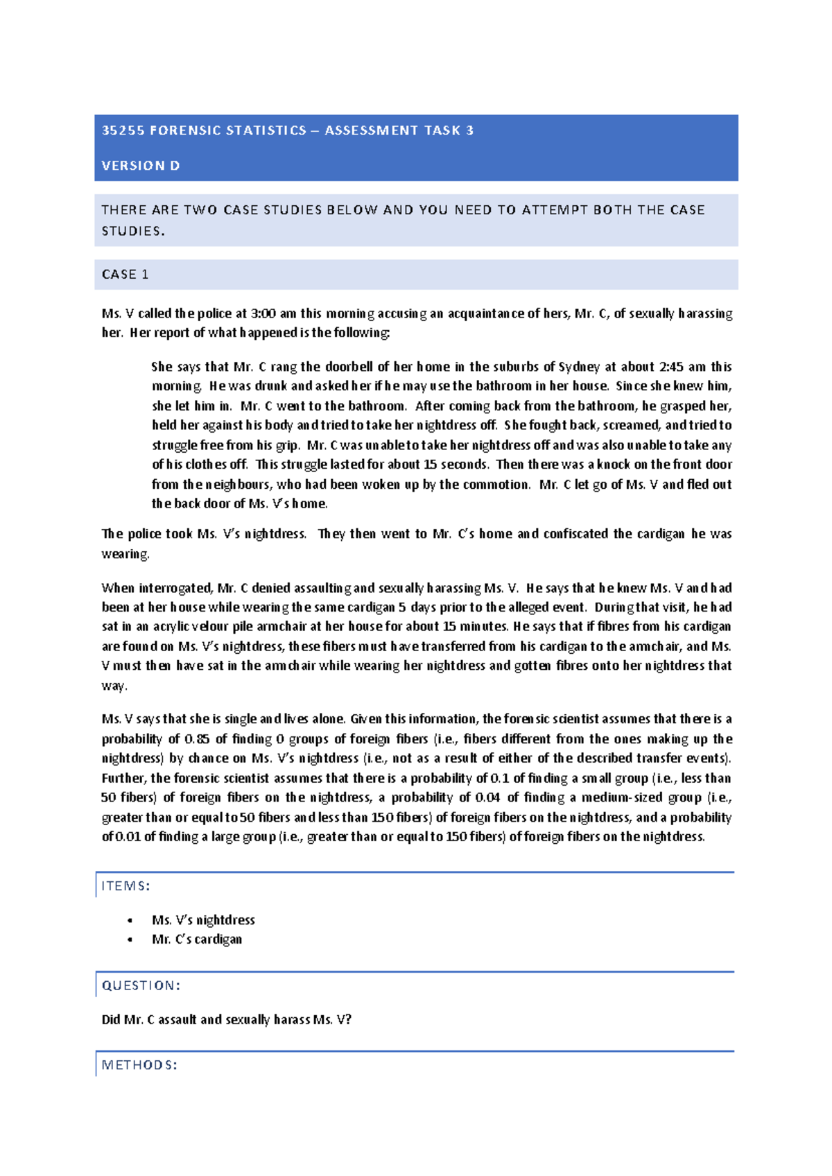 35255 FORENSIC STATISTICS ASSESSMENT TASK 3: CASE STUDY ANALYSIS - Studocu