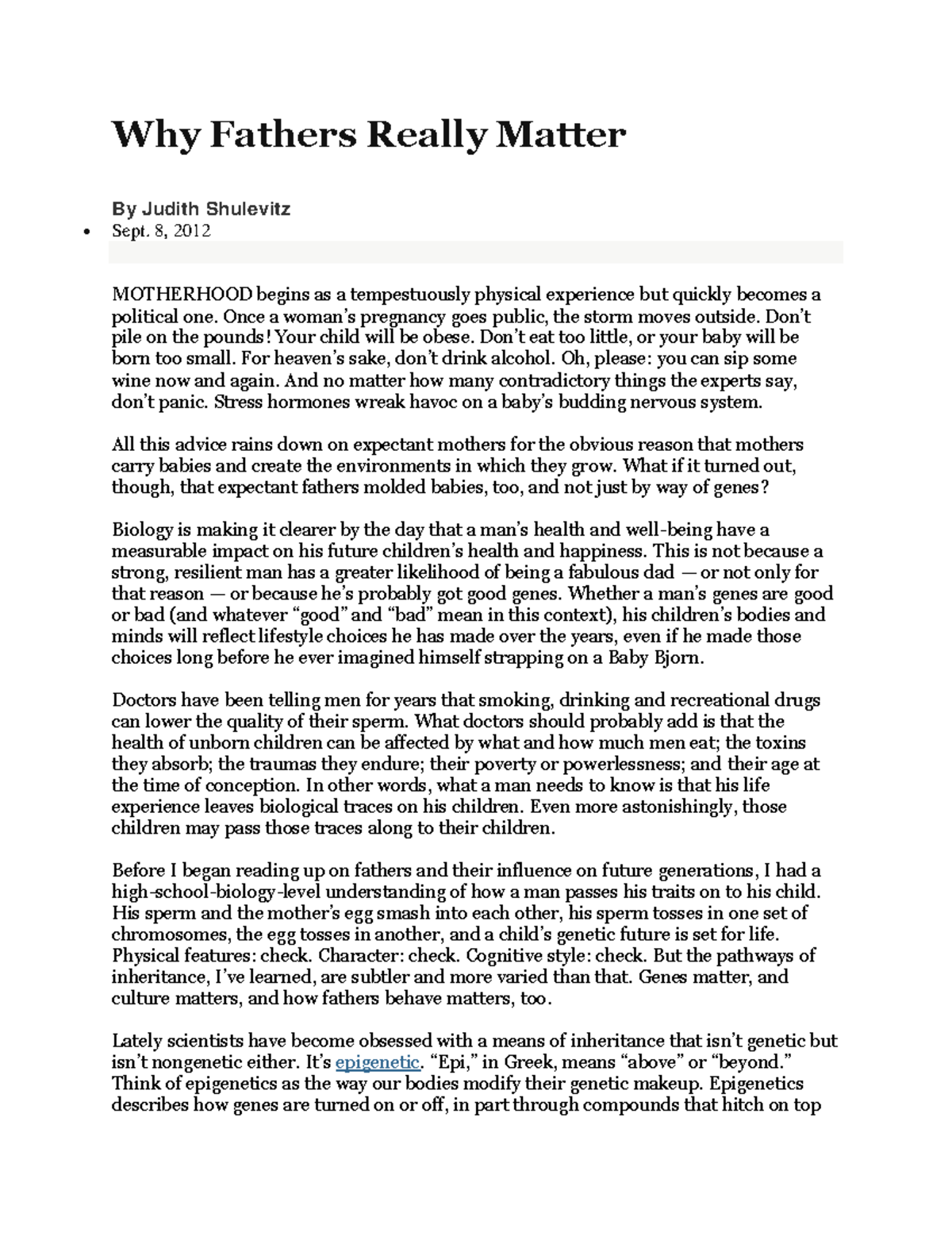 Why Fathers' Health and Behavior Impact Future Generations - Why ...