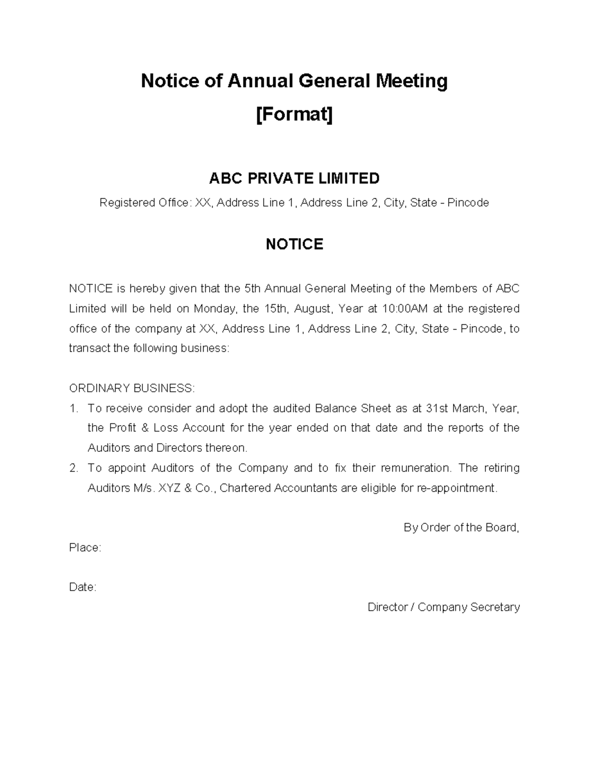 Notice of Annual General Meeting Format 1 - Notice of Annual General ...