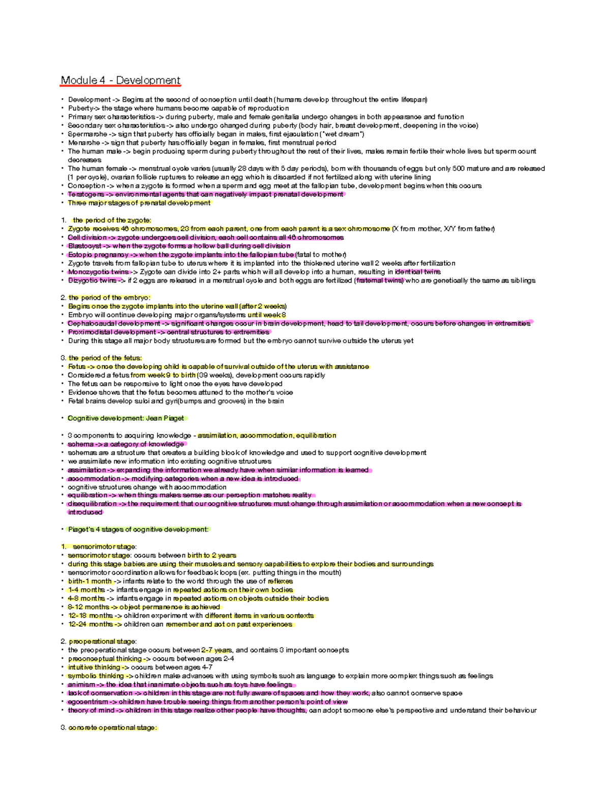 PSY1102 Final exam study notes - Module 4 - Development Development ...