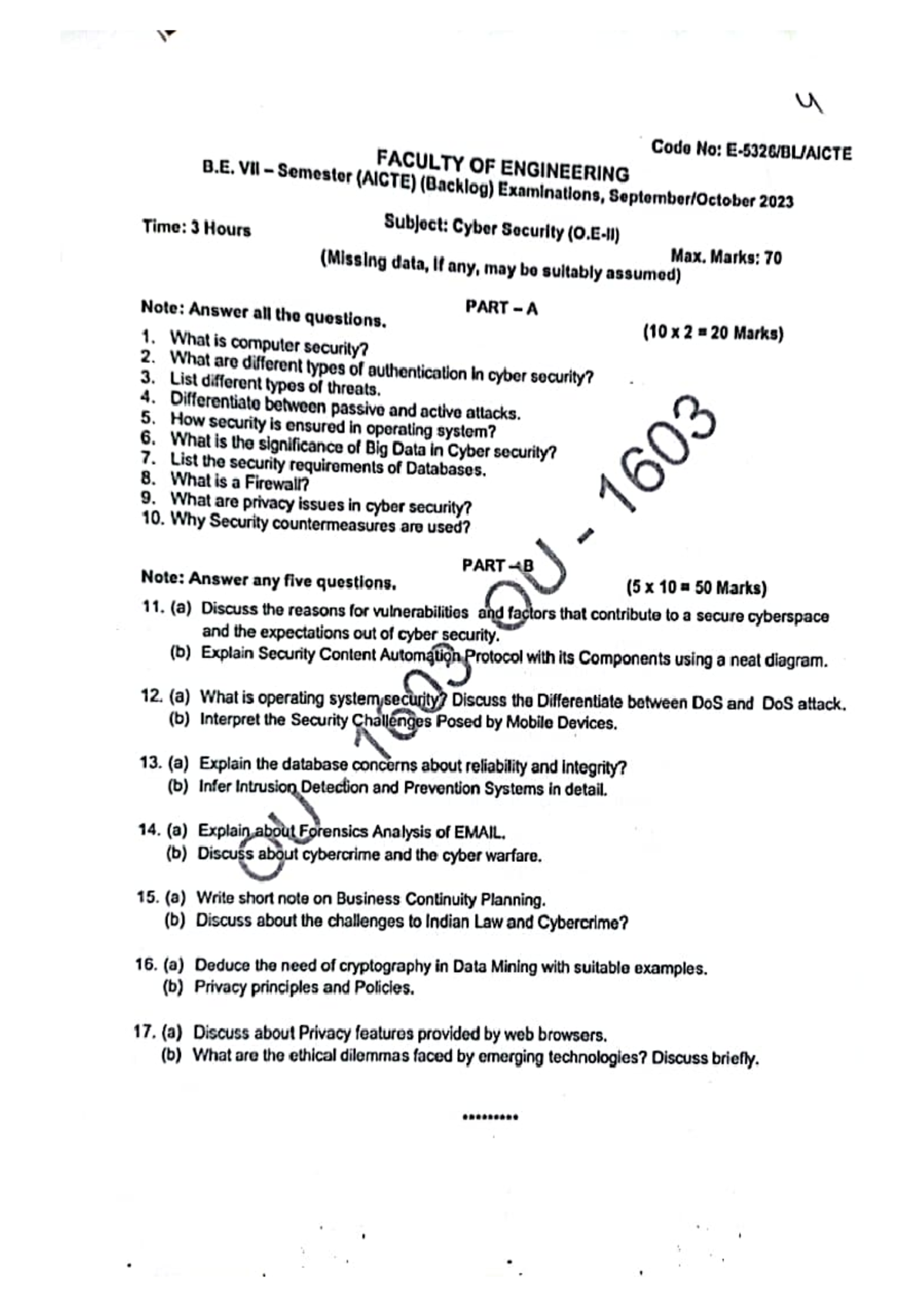 B.E. VII Sem (AICTE) Cyber Security Exam Prep: Previous Papers & Notes ...