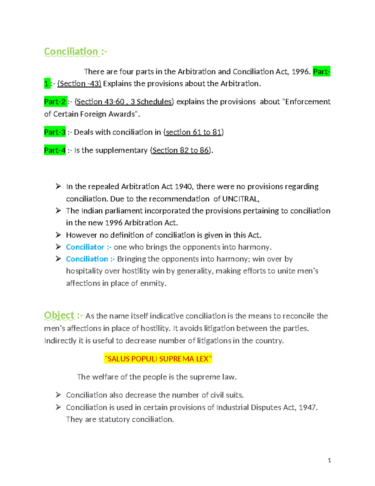 Conciliation in Arbitration: Key Provisions & Procedures (ADR) - Studocu