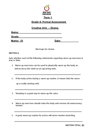 Grade 7 Creative Arts Drama Term 1 Mime Performance Guide - Studocu