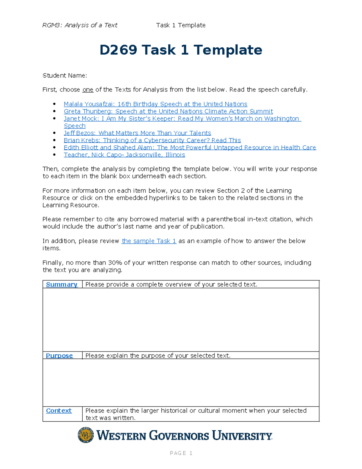 RGM3 D269: Text Analysis Task 1 Template for Student Responses - Studocu