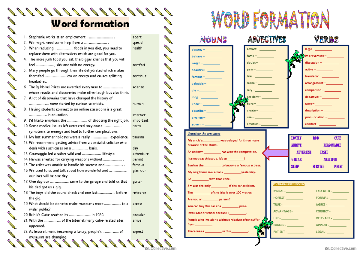 Word Formation 3 - Słowotwórstwo: Vocabulary and Exercises - Studocu