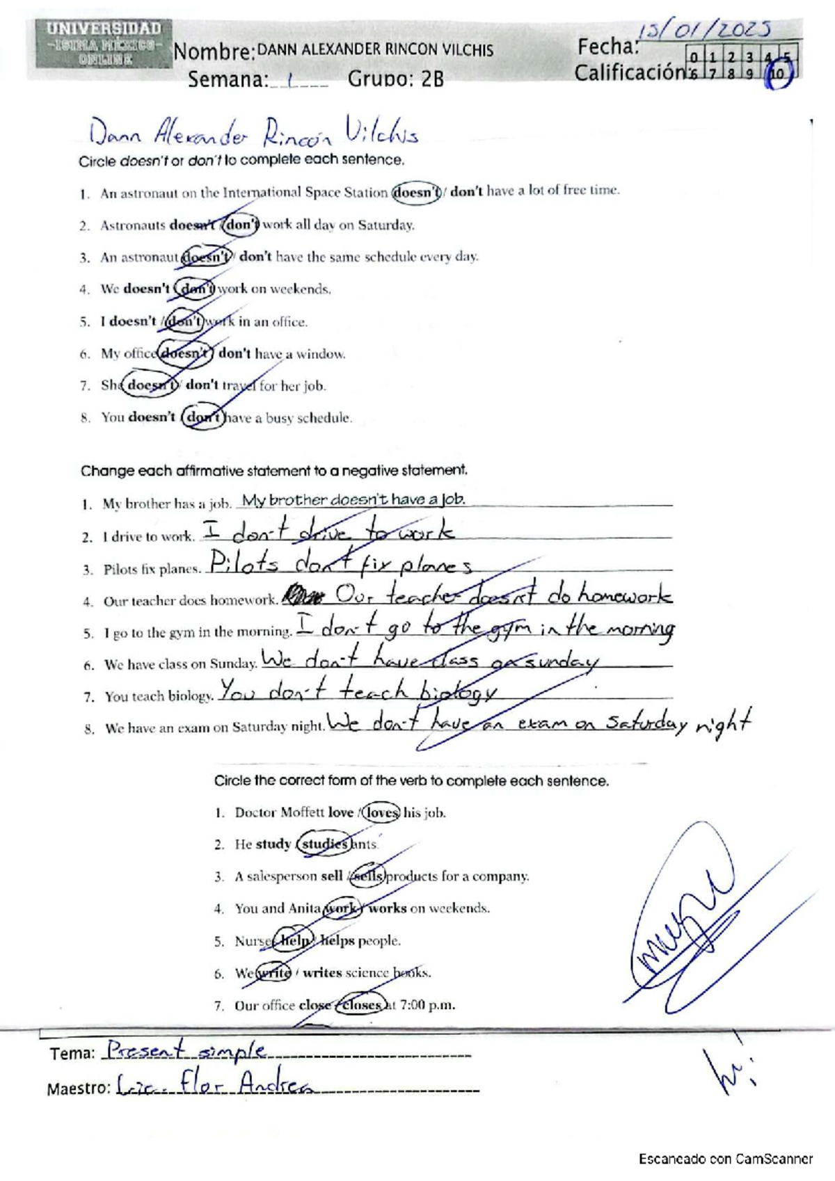 Ingles 2 S1 - Semana 1: Present Simple Exercises and Answers - Studocu