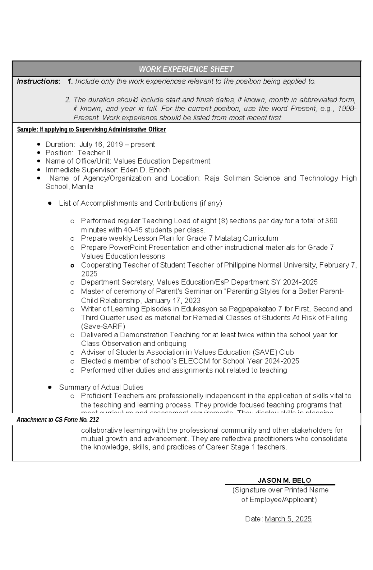 CS-Form-No.212-Work-Experience-attachment - WORK EXPERIENCE SHEET ...