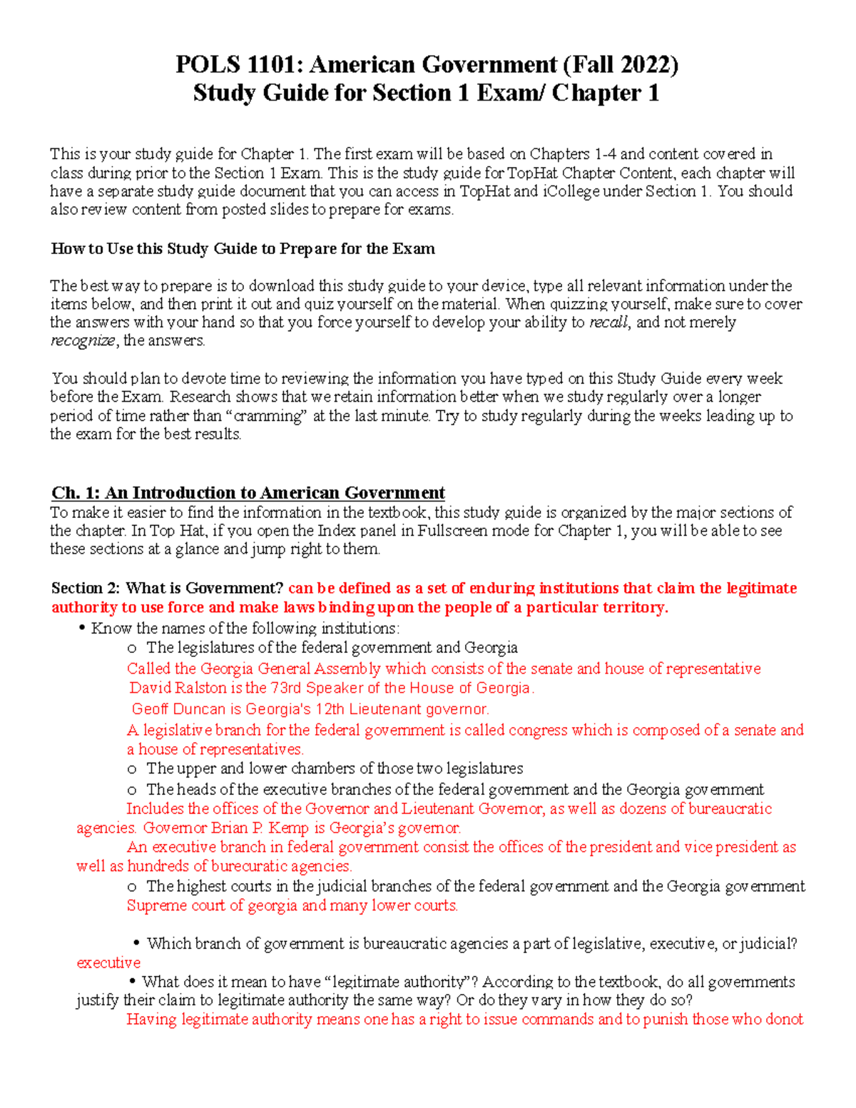POLS 1101 Study Guide: Exam 1 - Chapter 1 Review (Fall 2022) - Studocu