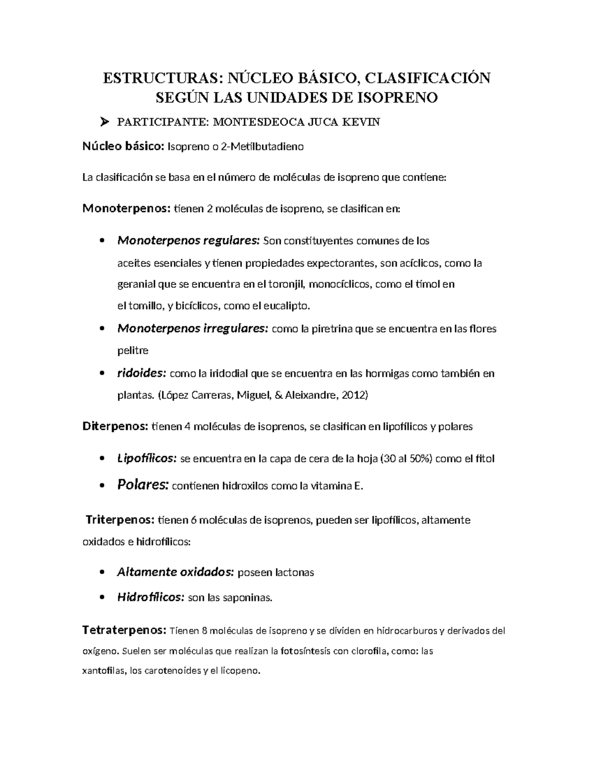 Clasificación del Núcleo Básico: Unidades de Isopreno y Terpenos - Studocu
