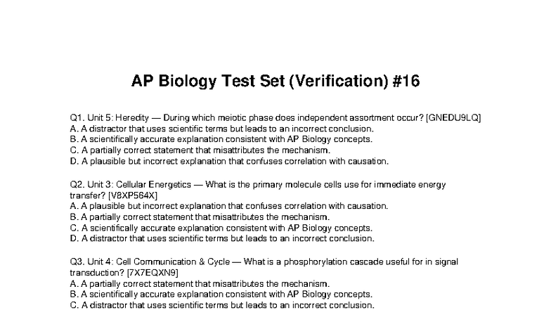AP Biology APBio Test 16: 5 MCQs on Heredity & Energetics - Studocu
