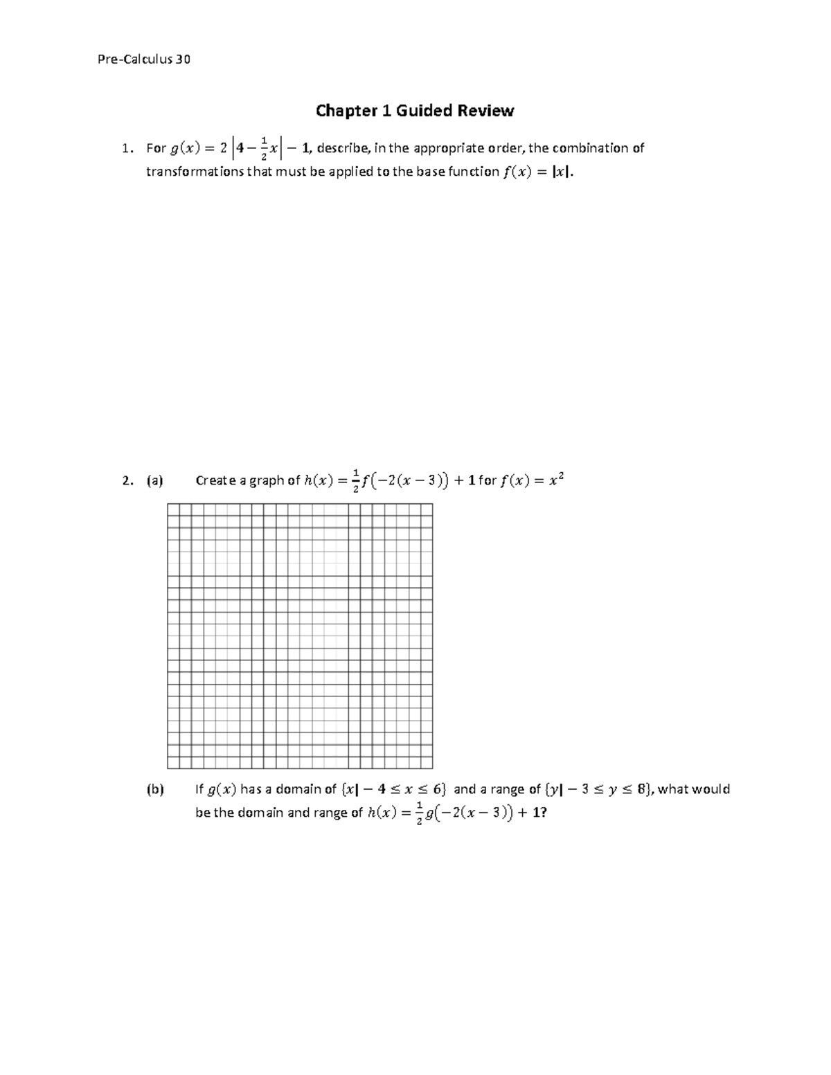 Ch. 1 - Guided Review for Transformations of Functions - Studocu