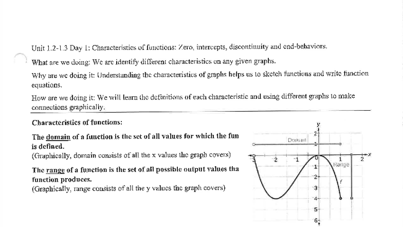 Unit 1.2 - 1.3 Day 1: Characteristics of Function Graphs and Behaviors ...