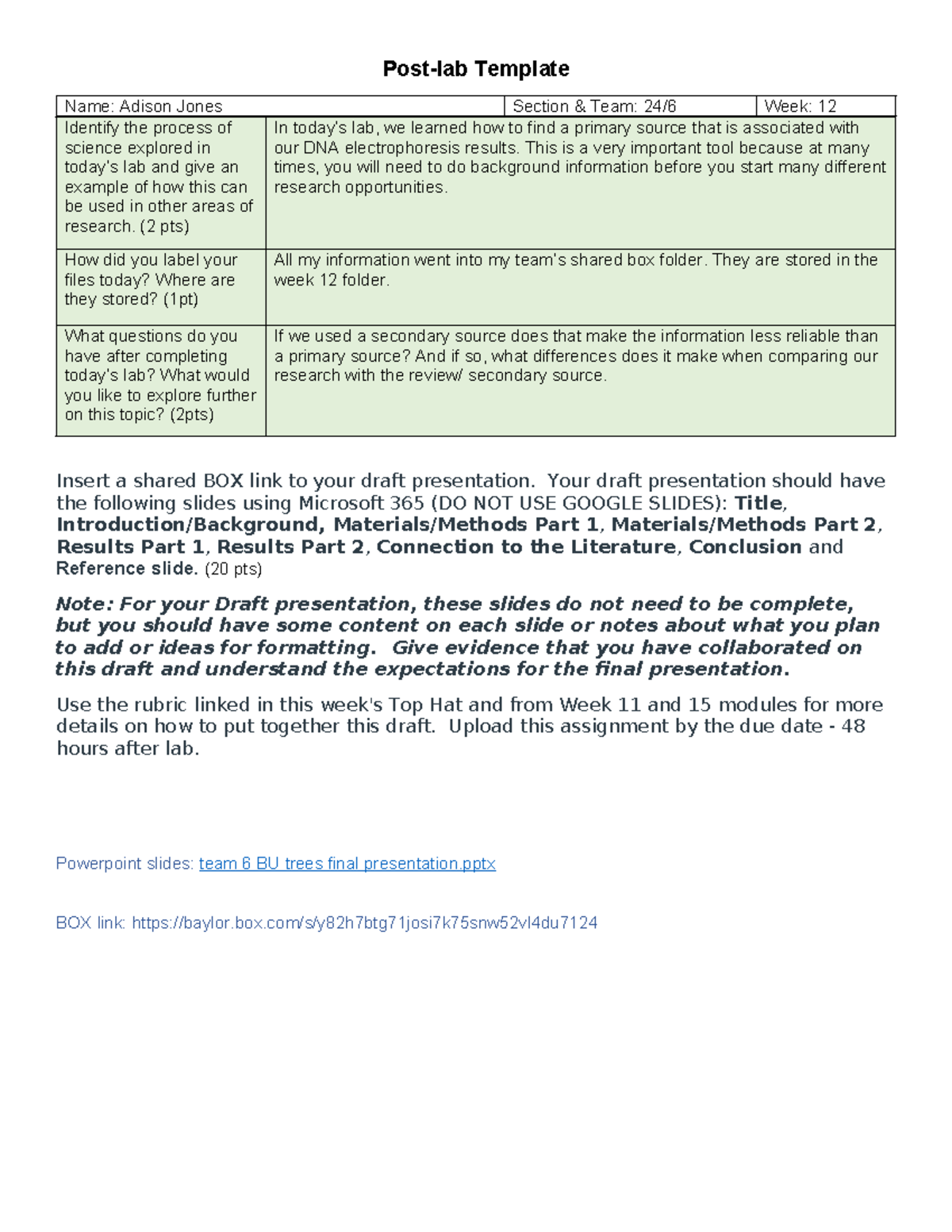 Post-Lab Week 12: Science Process & Presentation Draft Guide - Studocu
