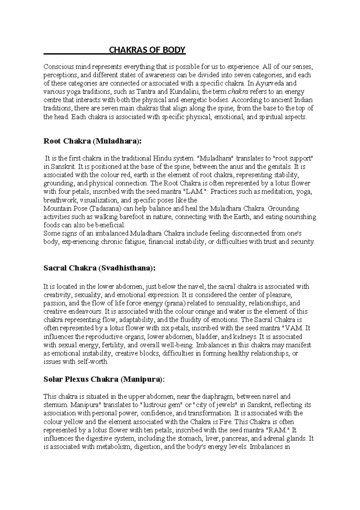 Chakras of the Body: Understanding Energy Centers and Balance - Studocu