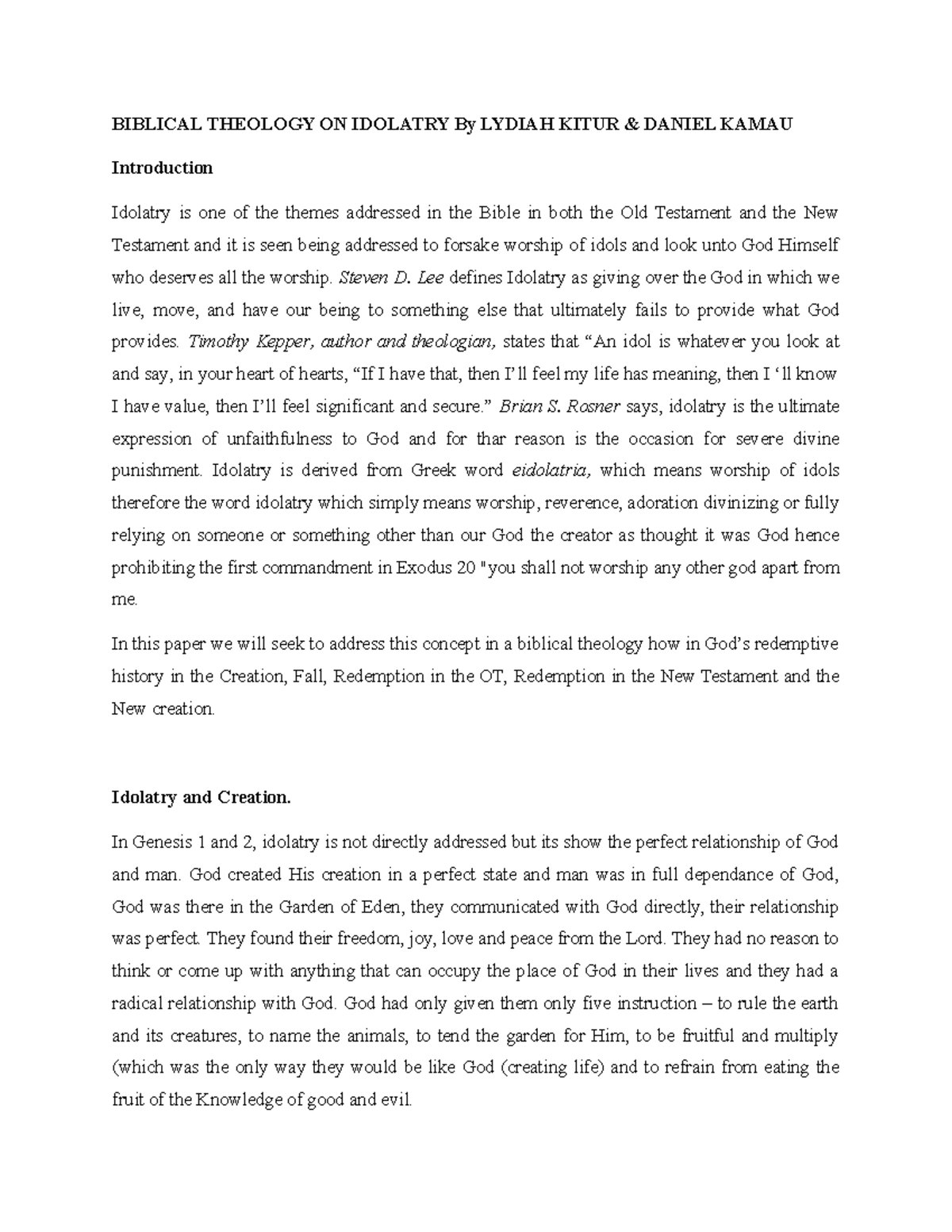 Biblical Theology of Idolatry: A Thematic Research Paper (2)-1 - Studocu