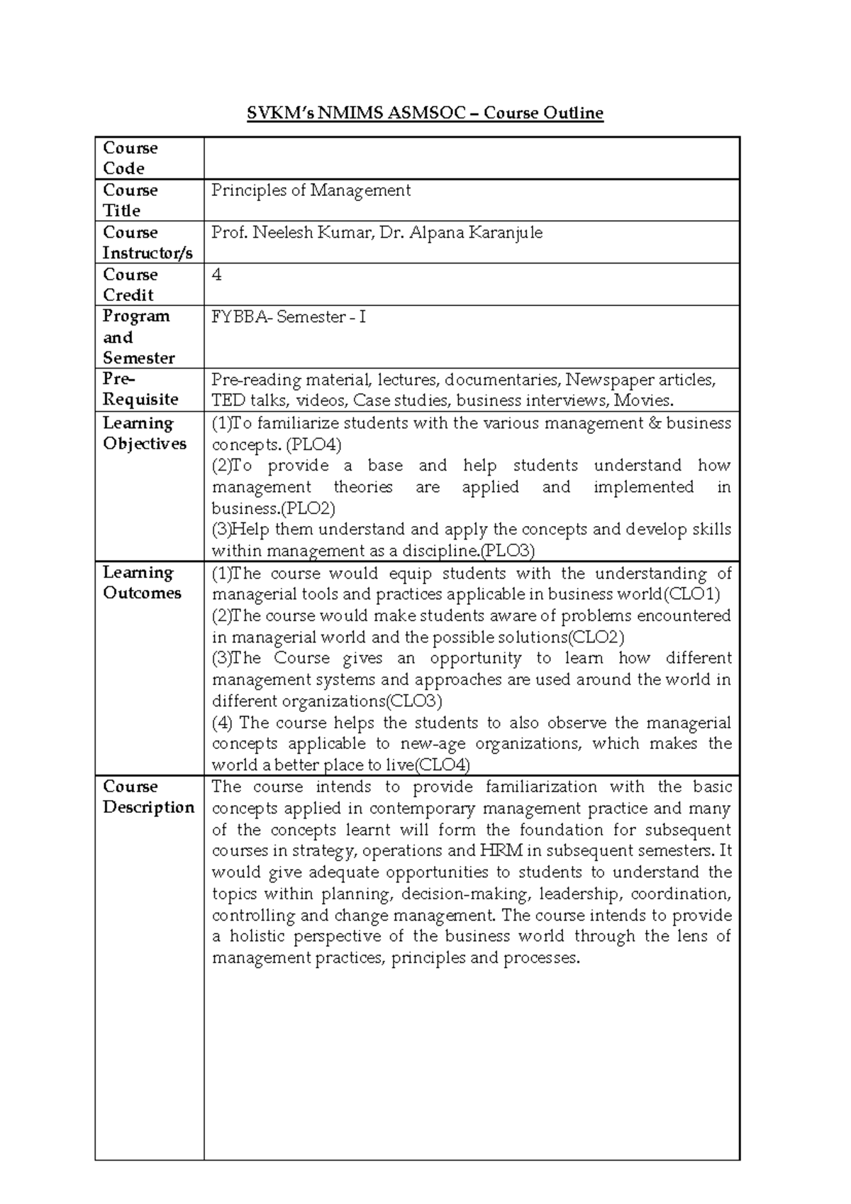 Principles of Management 1318871408 - SVKM’s NMIMS ASMSOC – Course ...