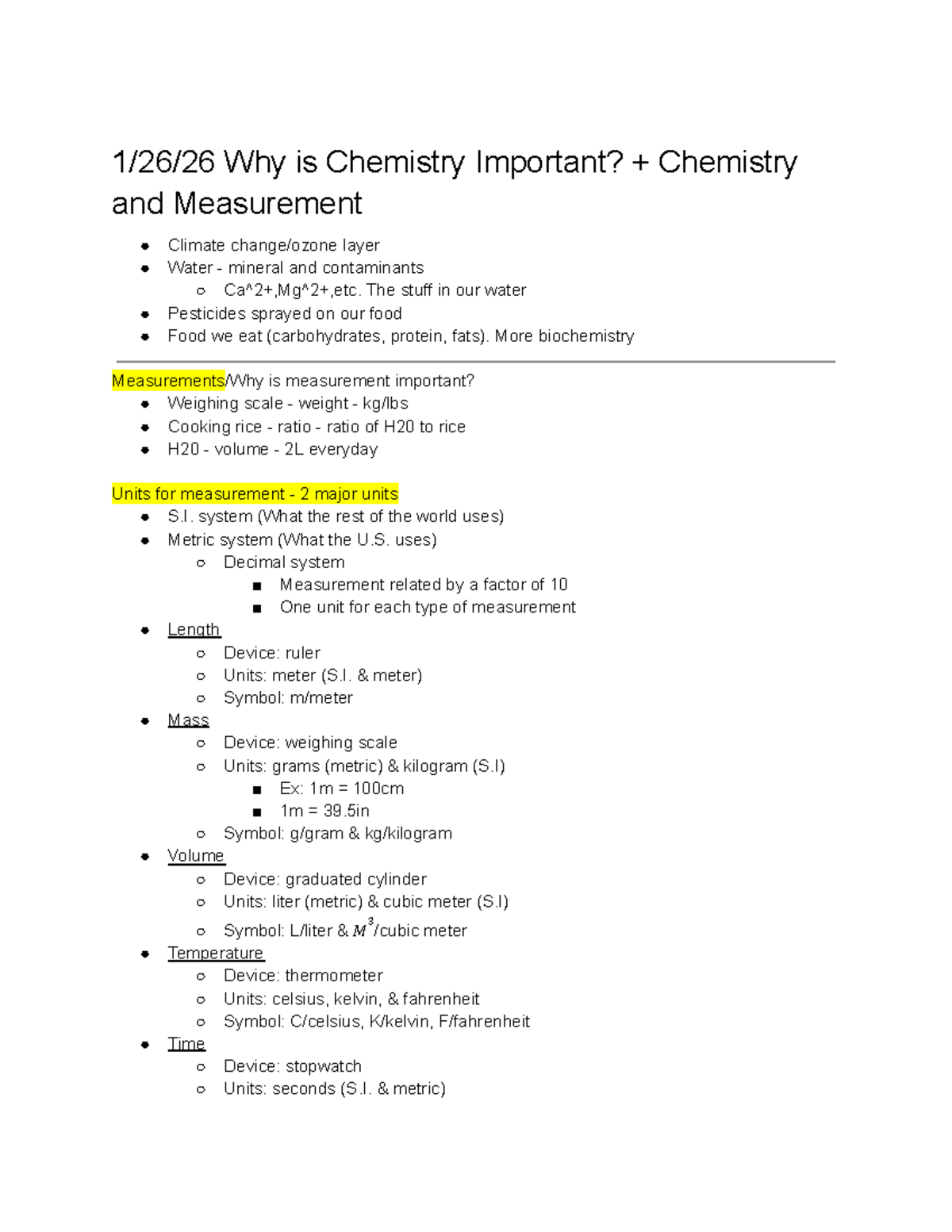 Chem 30A Exam 1 Class Notes: Importance of Chemistry and Measurement ...