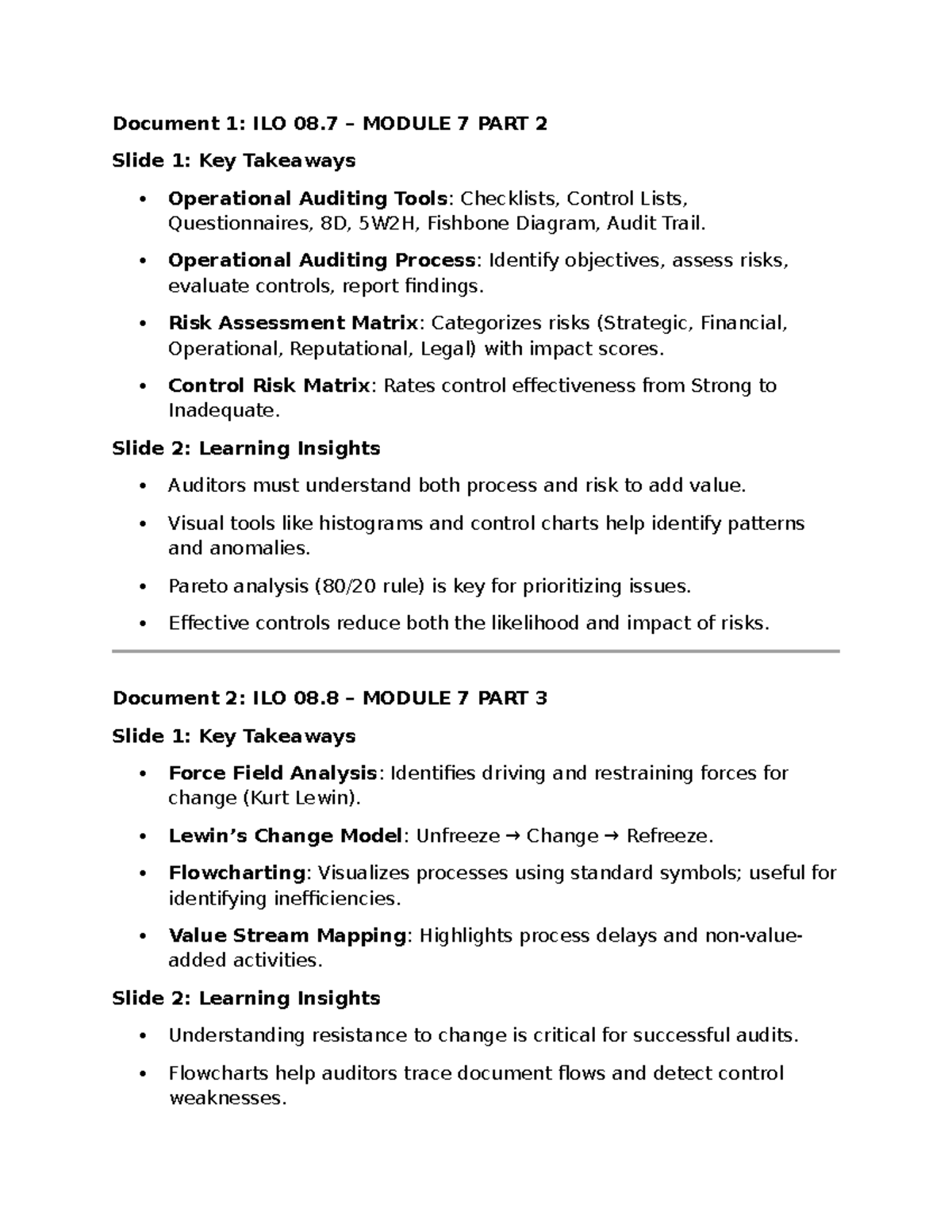 ILO 08.7 Operations Audit: Key Takeaways & Learning Insights - Studocu