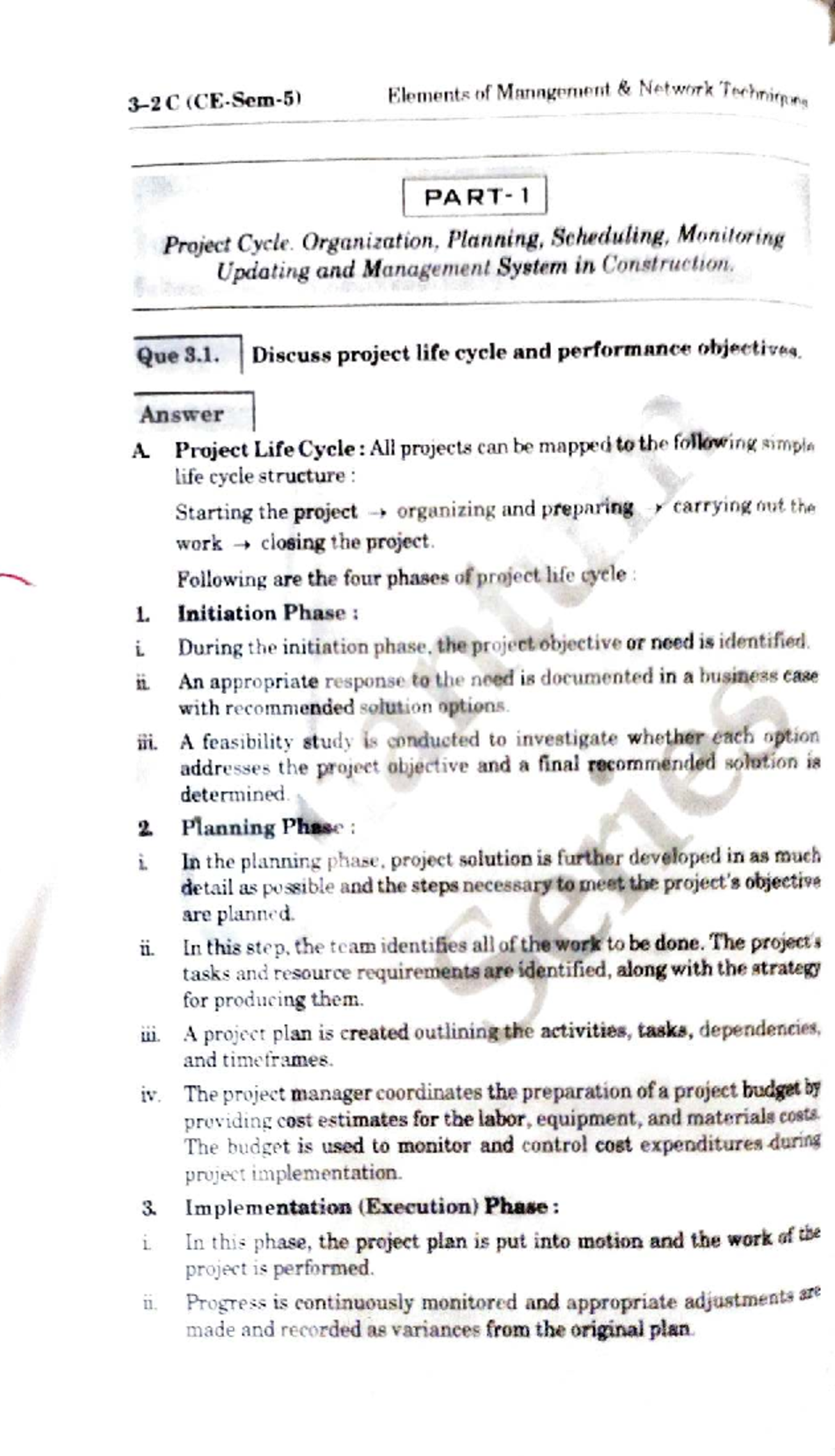 Elements of Management Network Techniques 1: Project Cycle and ...