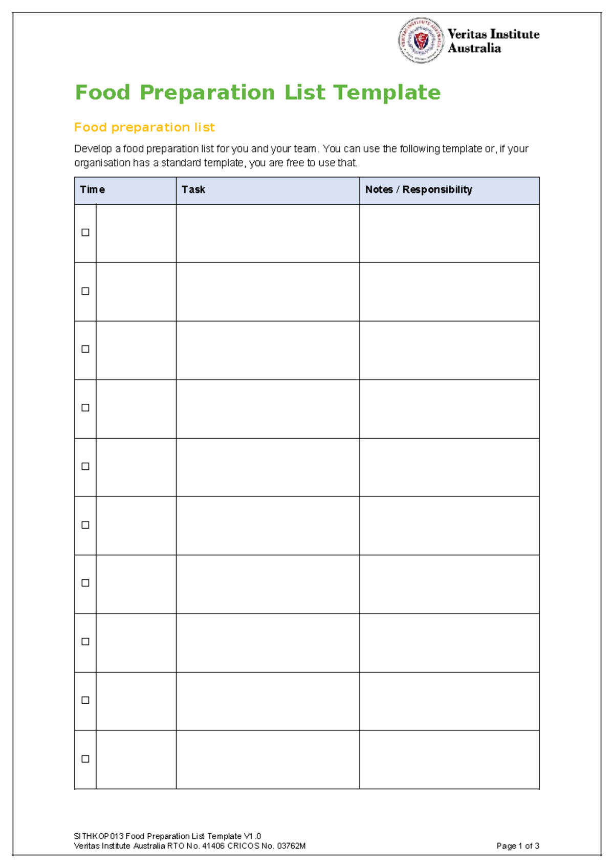 SITHKOP013 Food Preparation List Template V1.0 - Studocu