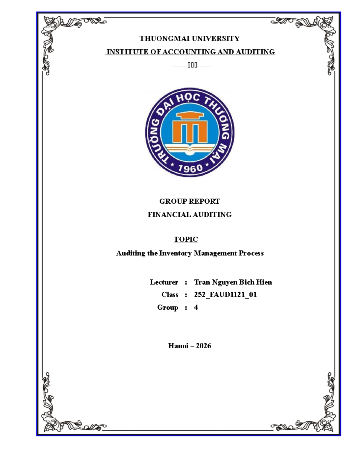 Group Report on Financial Auditing: Inventory Management Process ...