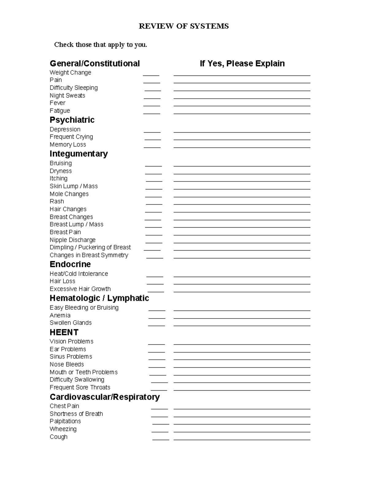 REVIEW OF SYSTEMS TEMPLATE - HEALTH ASSESSMENT 34 - Studocu
