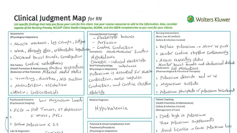 Clinical Judgment Map for RN: Hypokalemia Management - Studocu
