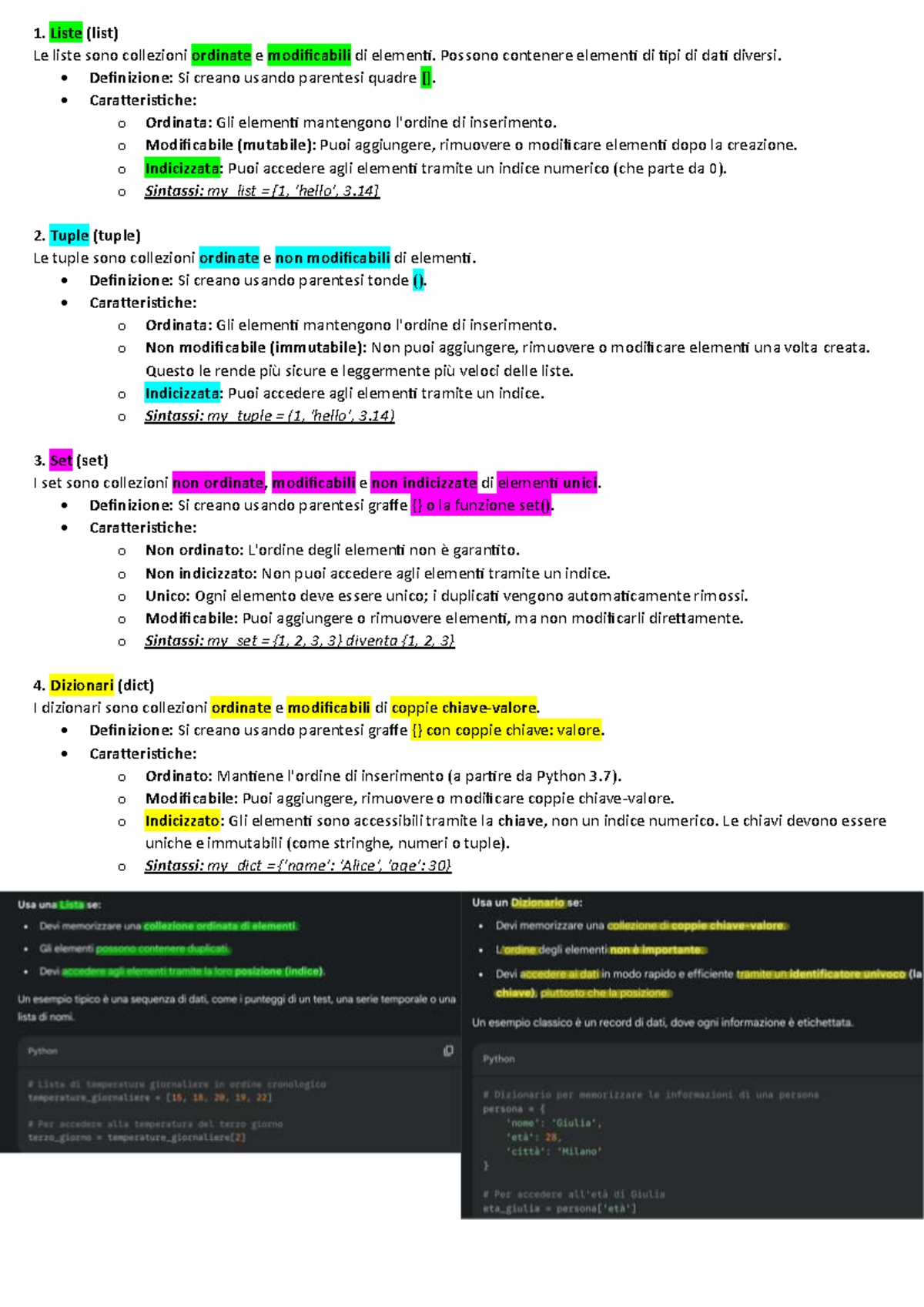Strutture Dati in Python: Liste, Tuple, Set e Dizionari - Studocu