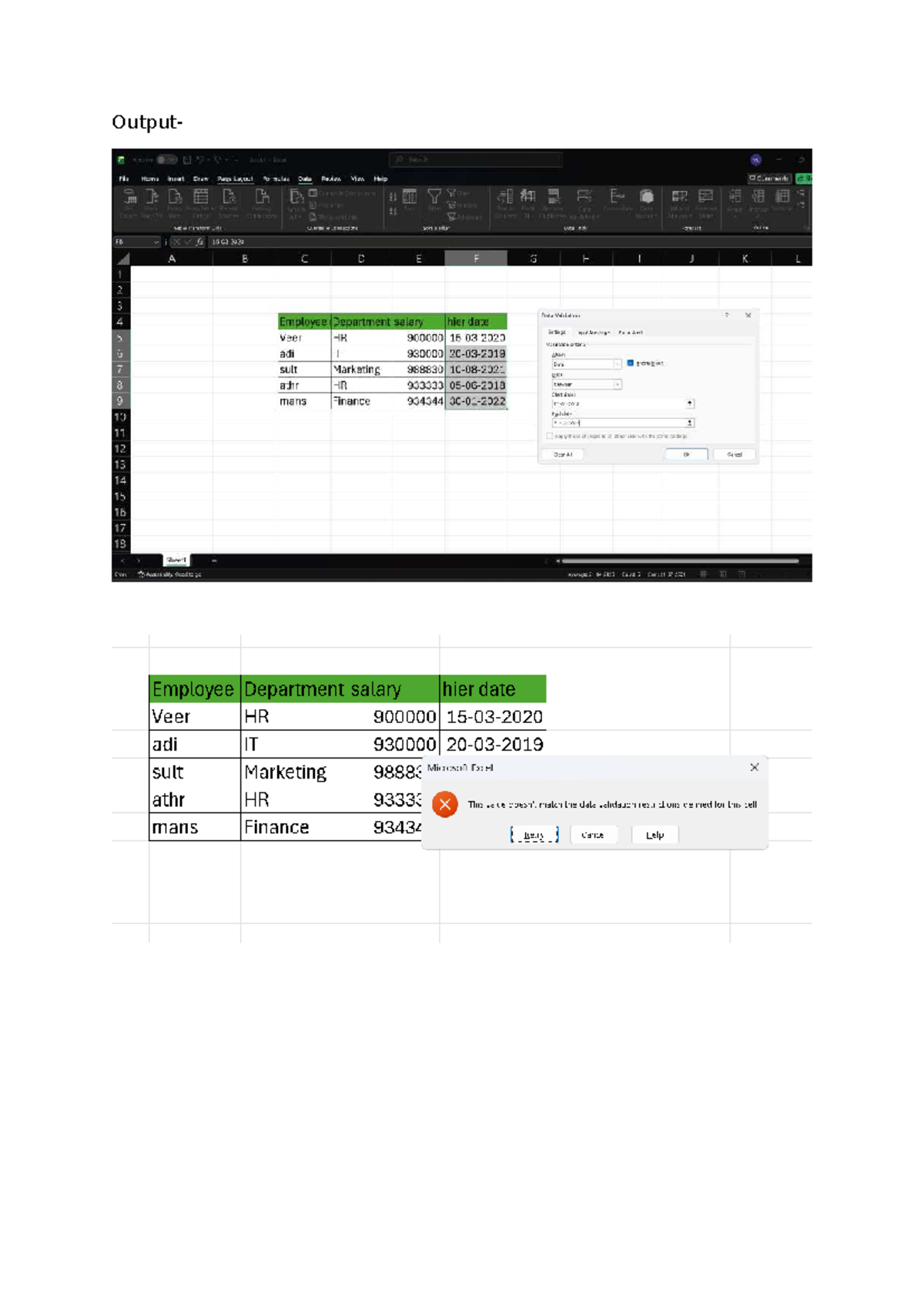 Excel Data Validation Techniques - Output Excel 3 - Studocu