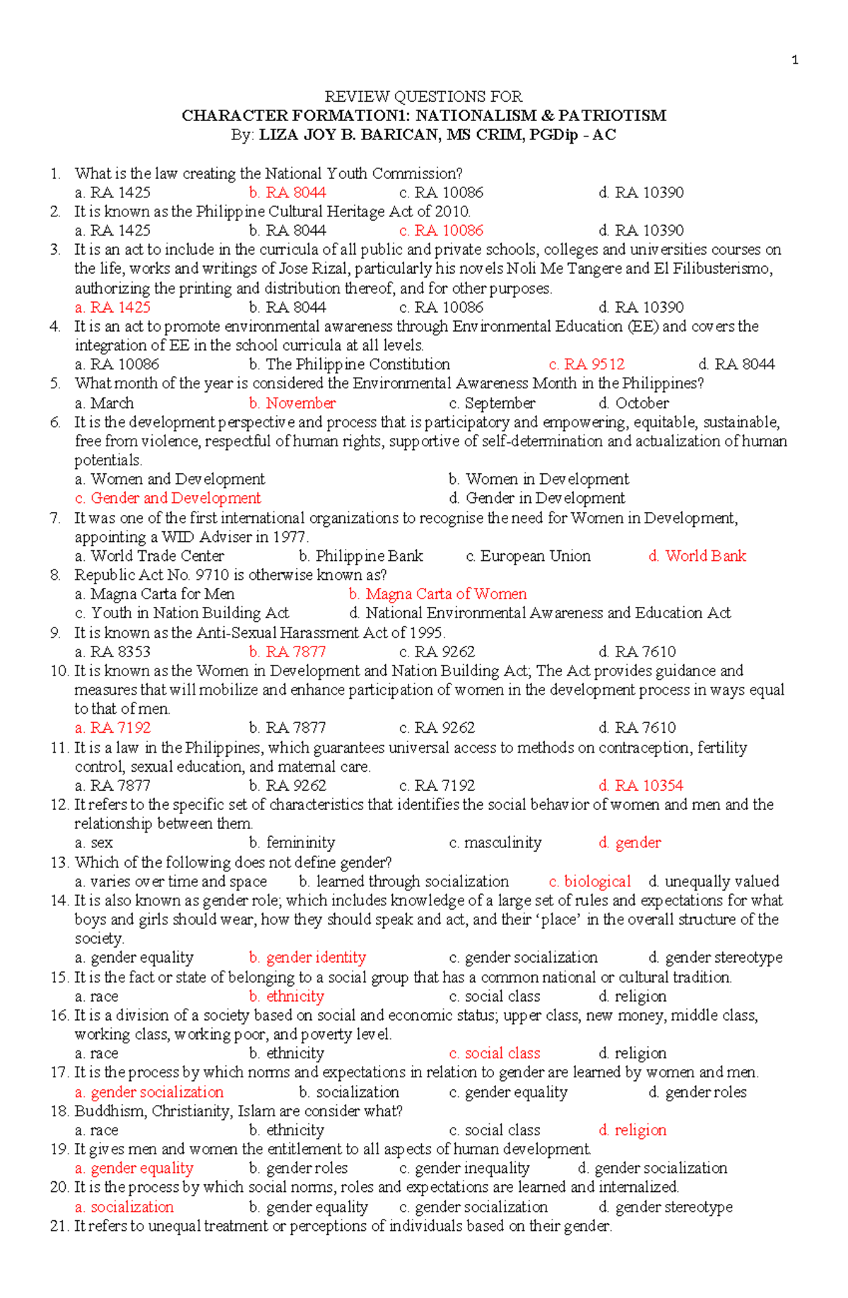 CFLM1 - Review Questions on Nationalism & Patriotism with Answers - Studocu