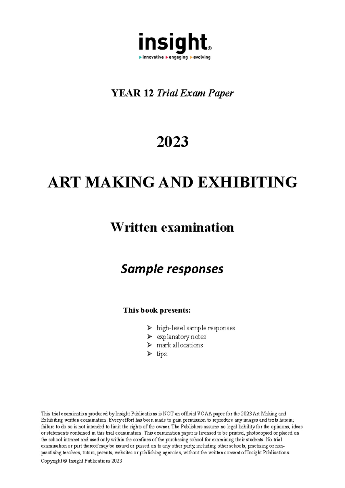 Year 12 Art Making and Exhibiting Trial Exam Paper 2023 - Insight ...