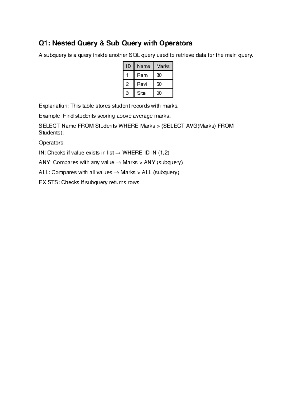 DBMS Final Exam Notes: Nested Queries & Normalization Concepts - Studocu