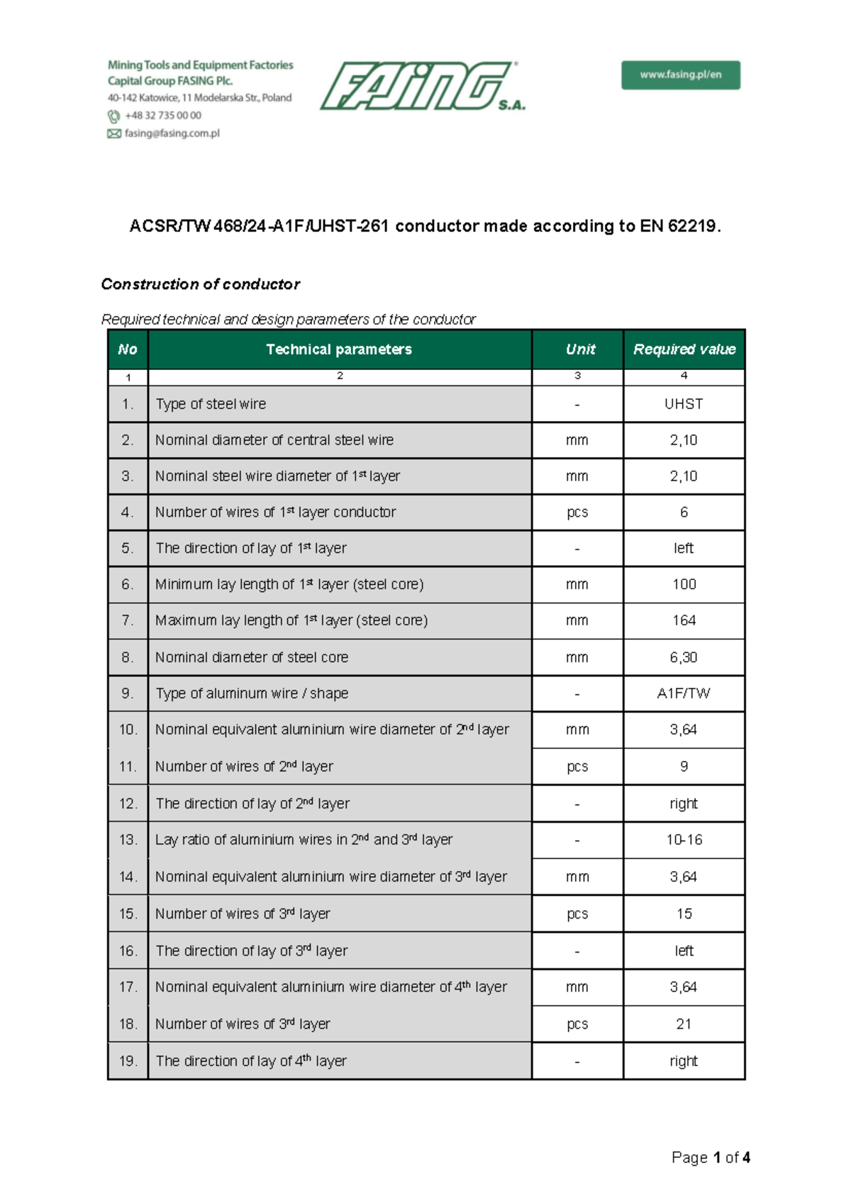 ACSR-TW 468 24-A1F UHST-261 Conductor Design Parameters - Studocu
