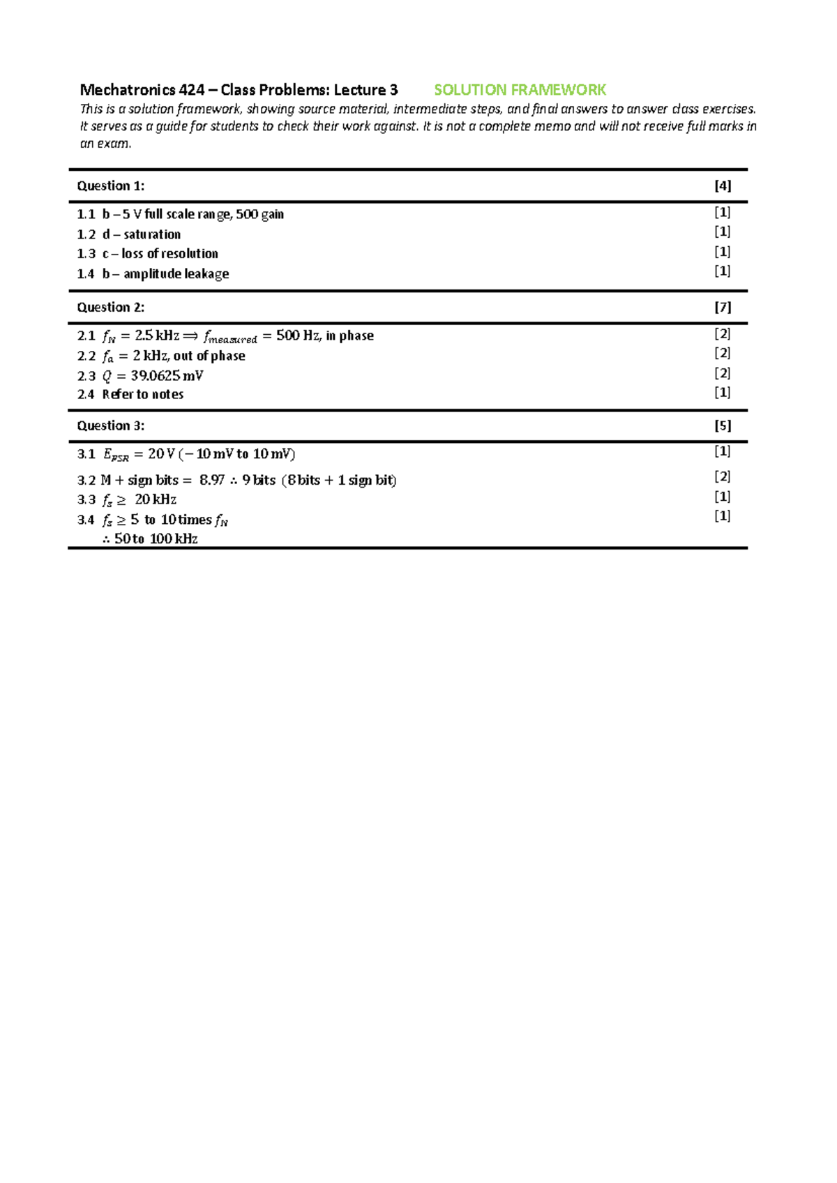 M424 Class Problems - Lecture 3 Solution Framework - Mechatronics 424 ...