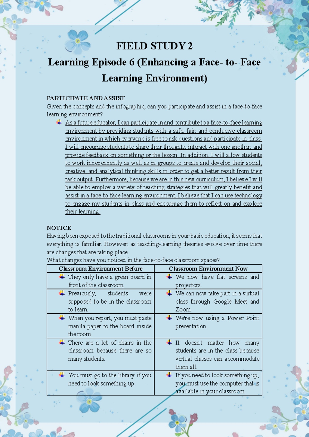 Field Study 2: Enhancing Face-to-Face Learning Environment Episode 6 ...