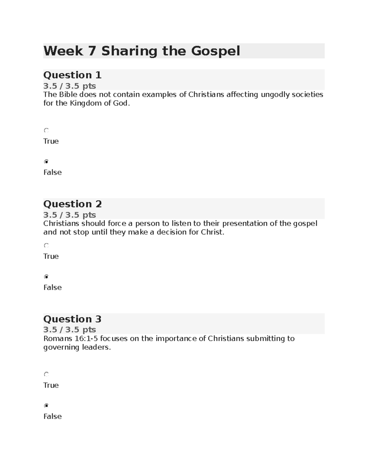 Week 7 Quiz: Sharing the Gospel in Modern Society - Studocu