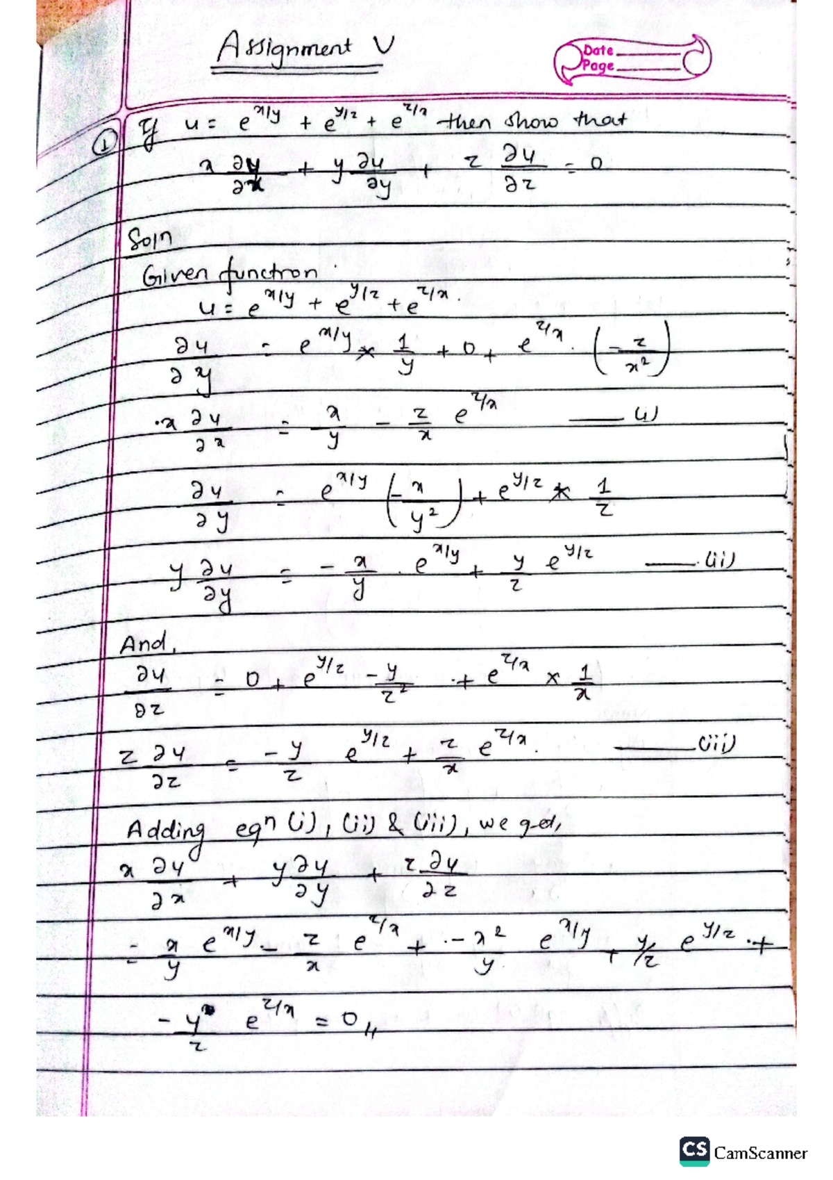 Assignment 5-1 - Math practice note - Assignment V Date Page 1 If u e ...