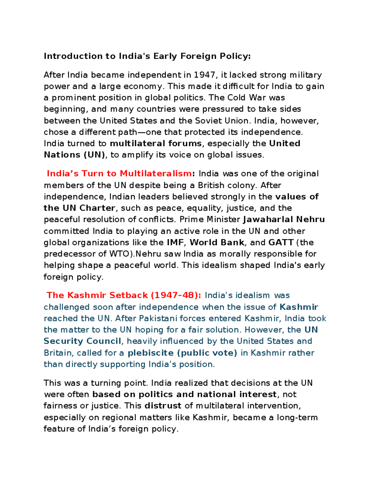 Multilateral Alliances in India's Early Foreign Policy: A Study - Studocu
