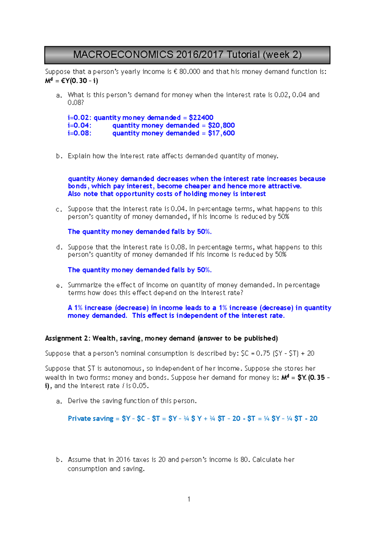 Tutorial 2 - Week 2 - MACROECONOMICS Assignment 1 (answer to be ...