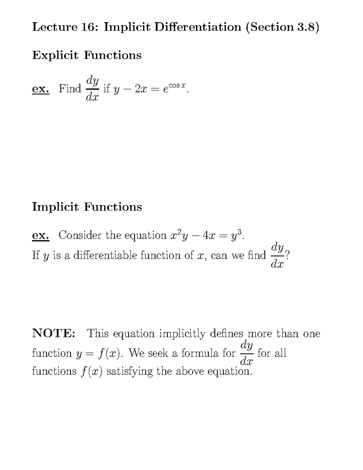 Lecture 16: Implicit Differentiation & Applications (Calc II) - Studocu
