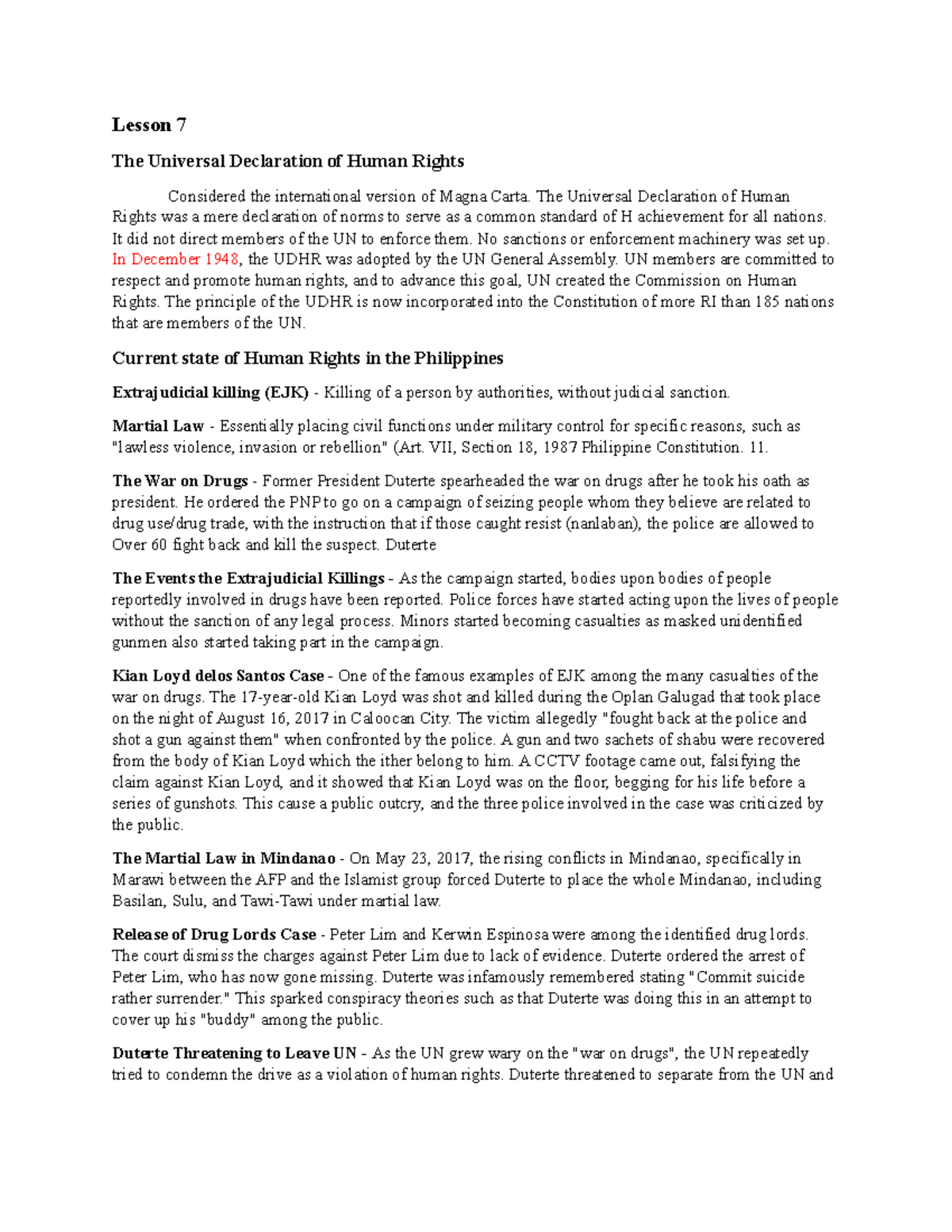Human Rights Lesson 7 10 - Lesson 7 The Universal Declaration of Human ...