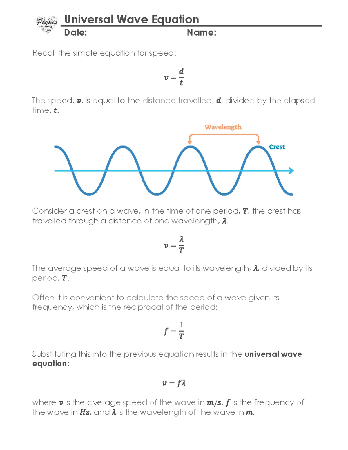 WS3 - Universal Wave Equation Overview and Derivation - Studocu