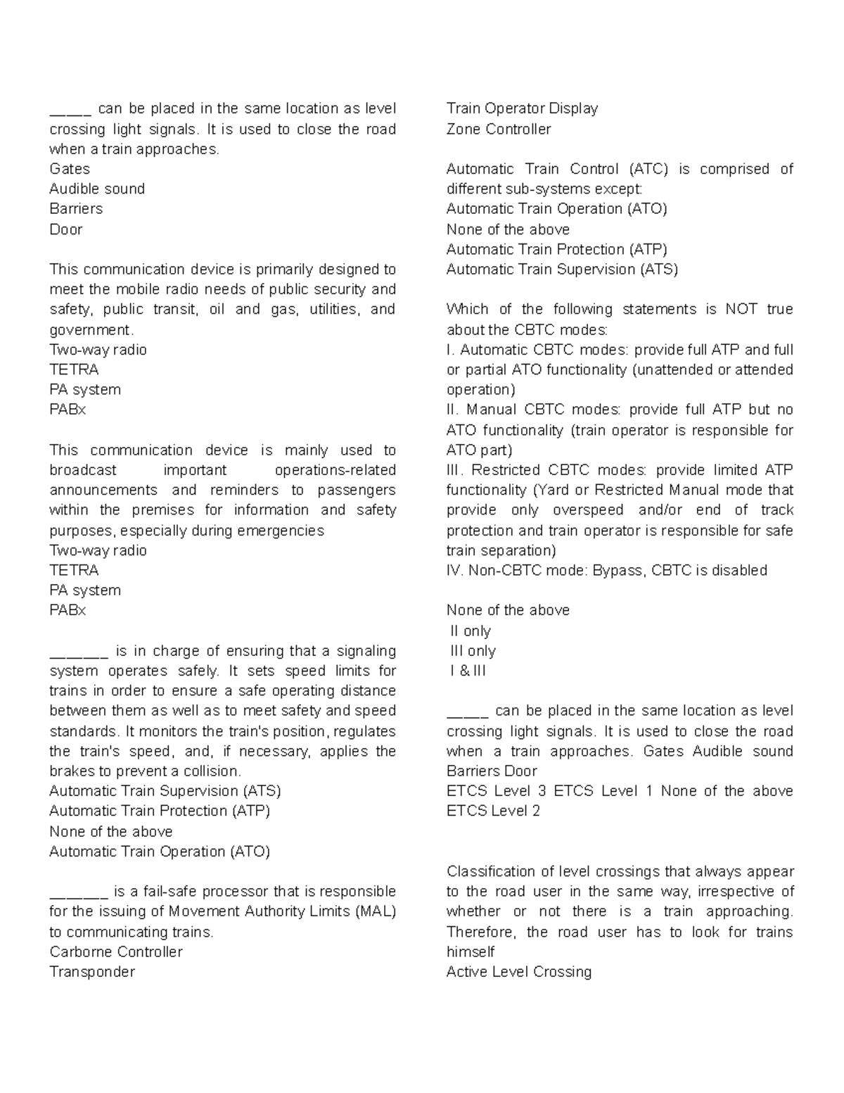 Junior Year I Notes on Train Safety Systems and Level Crossings - Studocu