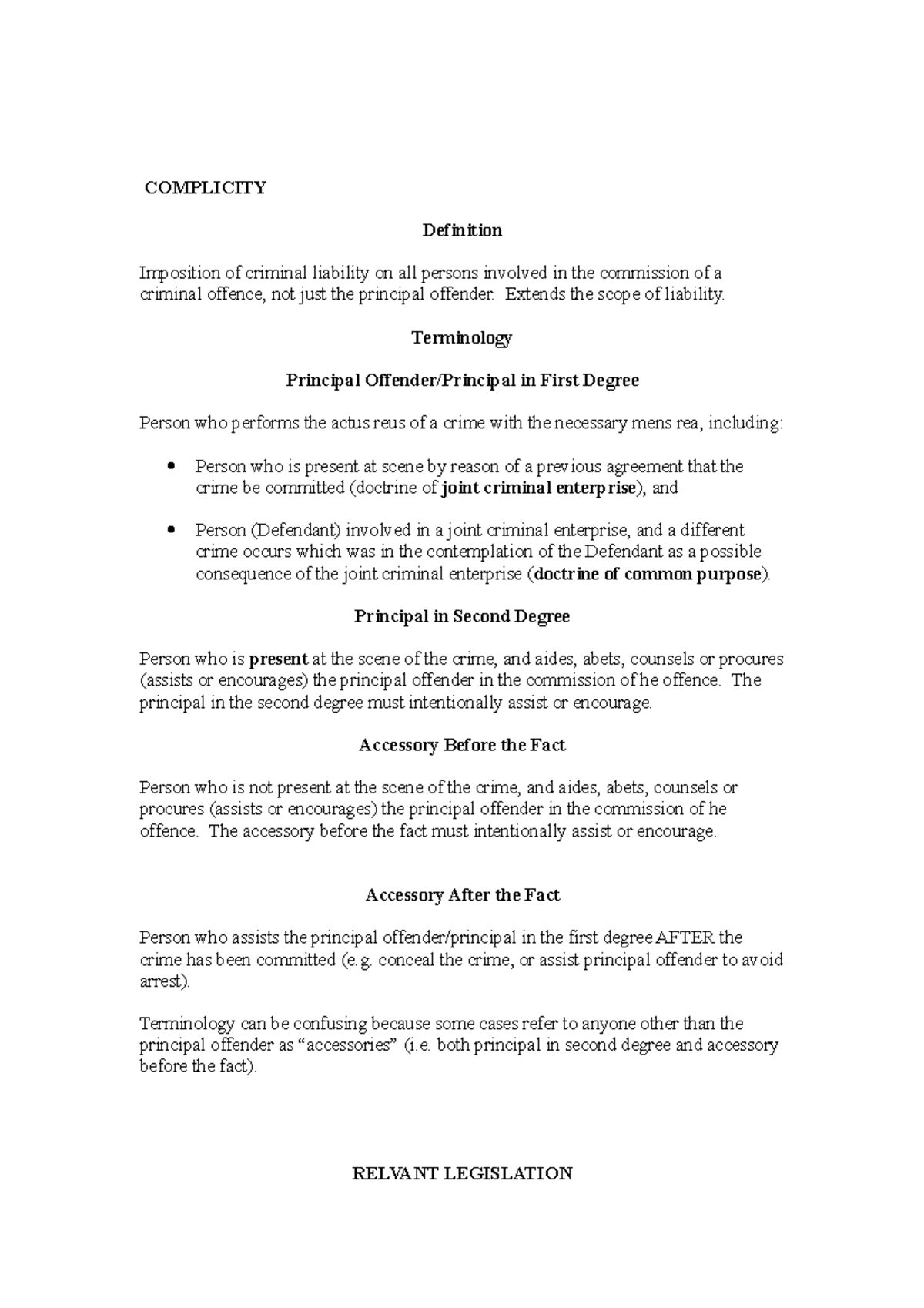 Complicity - COMPLICITY Definition Imposition of criminal liability on ...