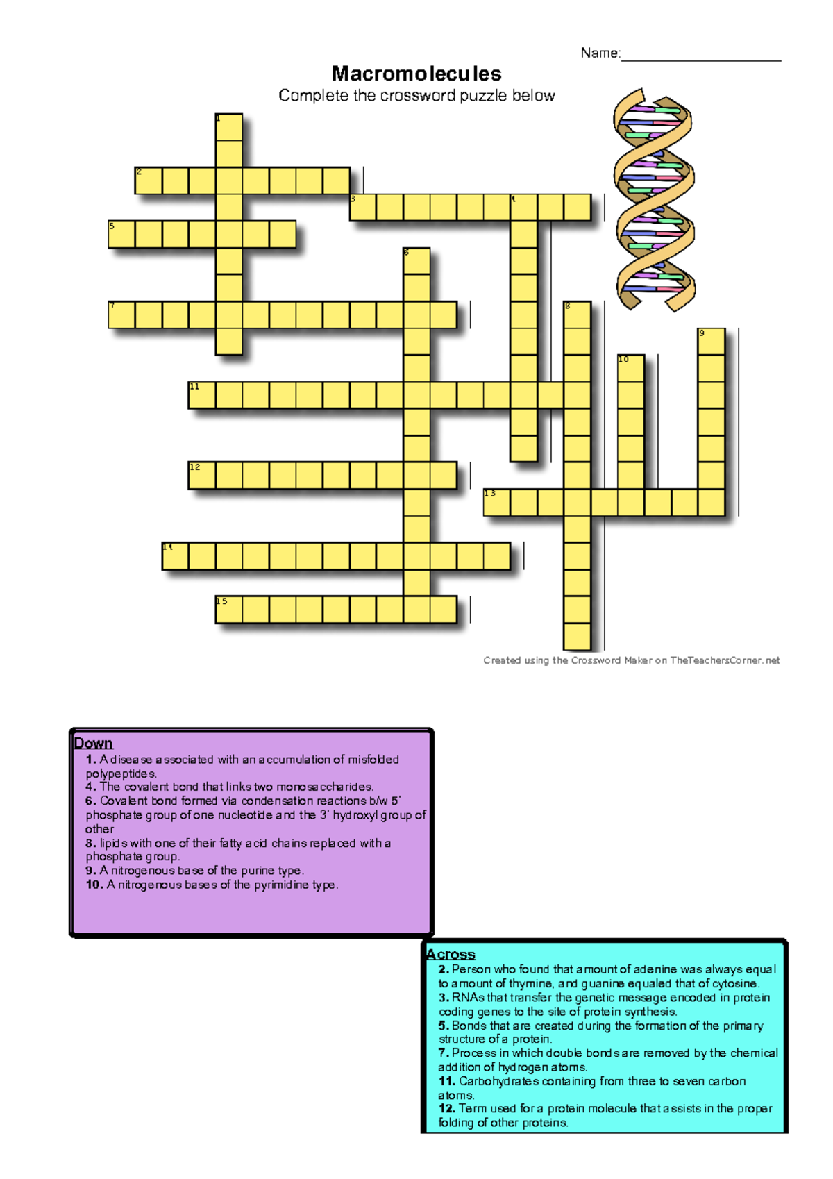 Crossword Puzzle on Macromolecules Concepts and Terms - Studocu