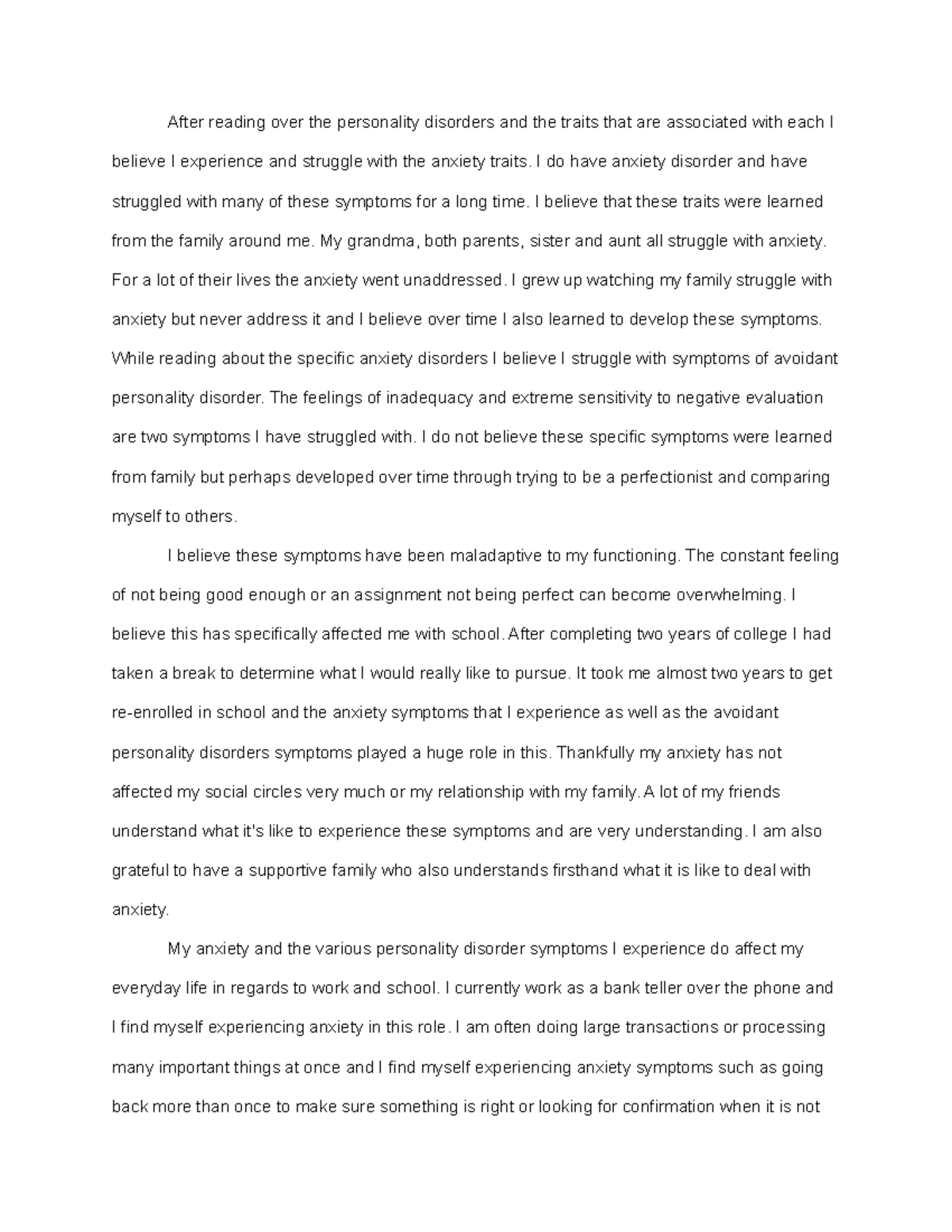 Journal #3: Exploring Anxiety Traits and Avoidant Personality Disorder ...